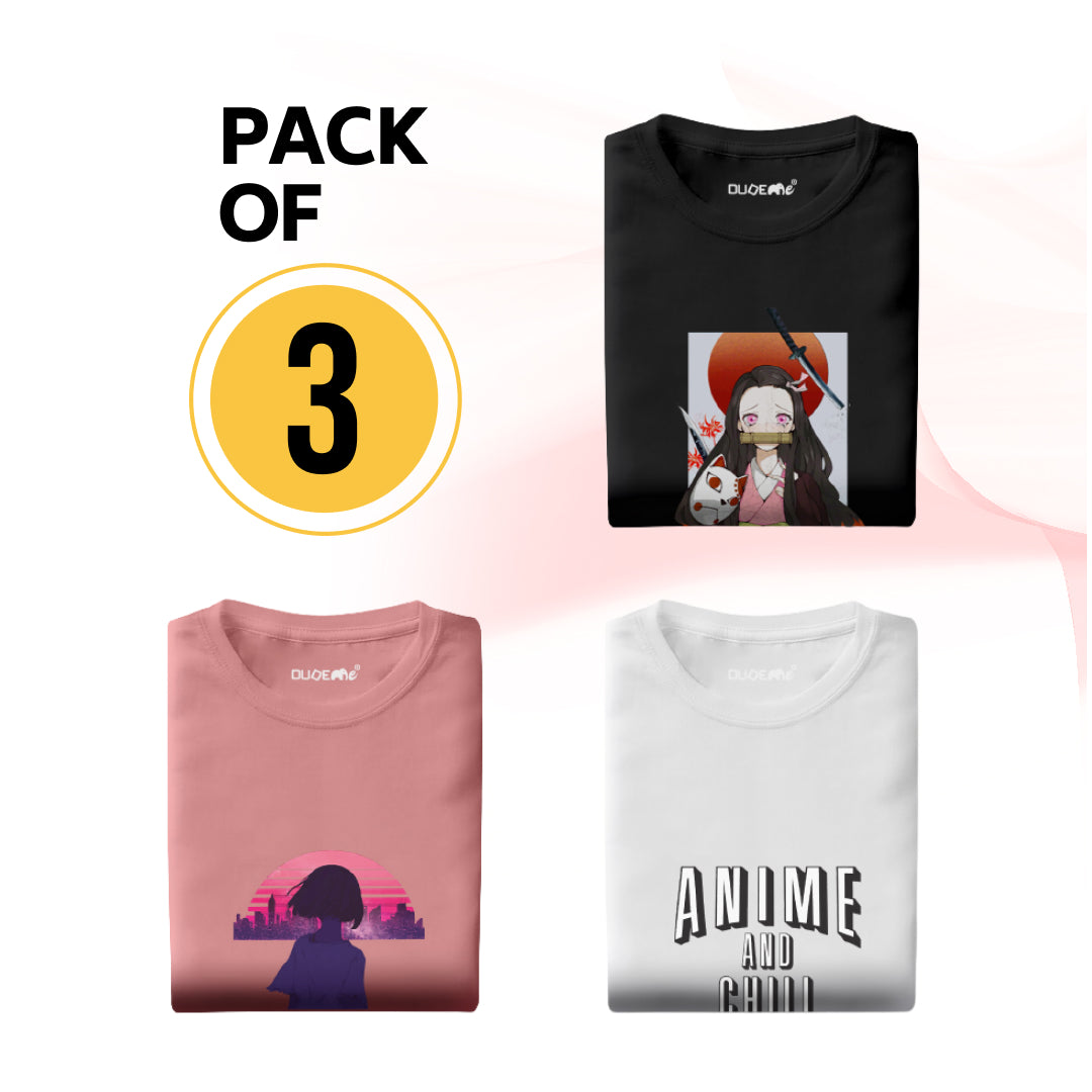 Pack of 3 Girls Light Mauve, Black & White Anime Combo – Dudeme